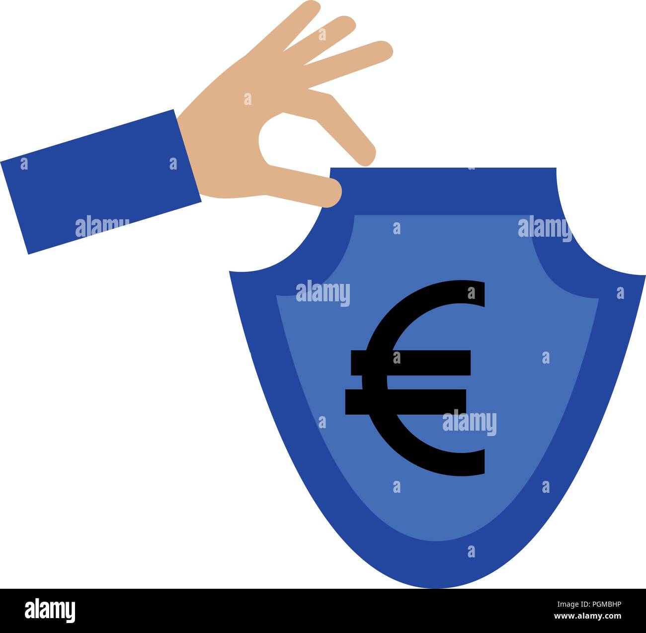 hand with shield and euro symbol isolated icon vector illustration ...