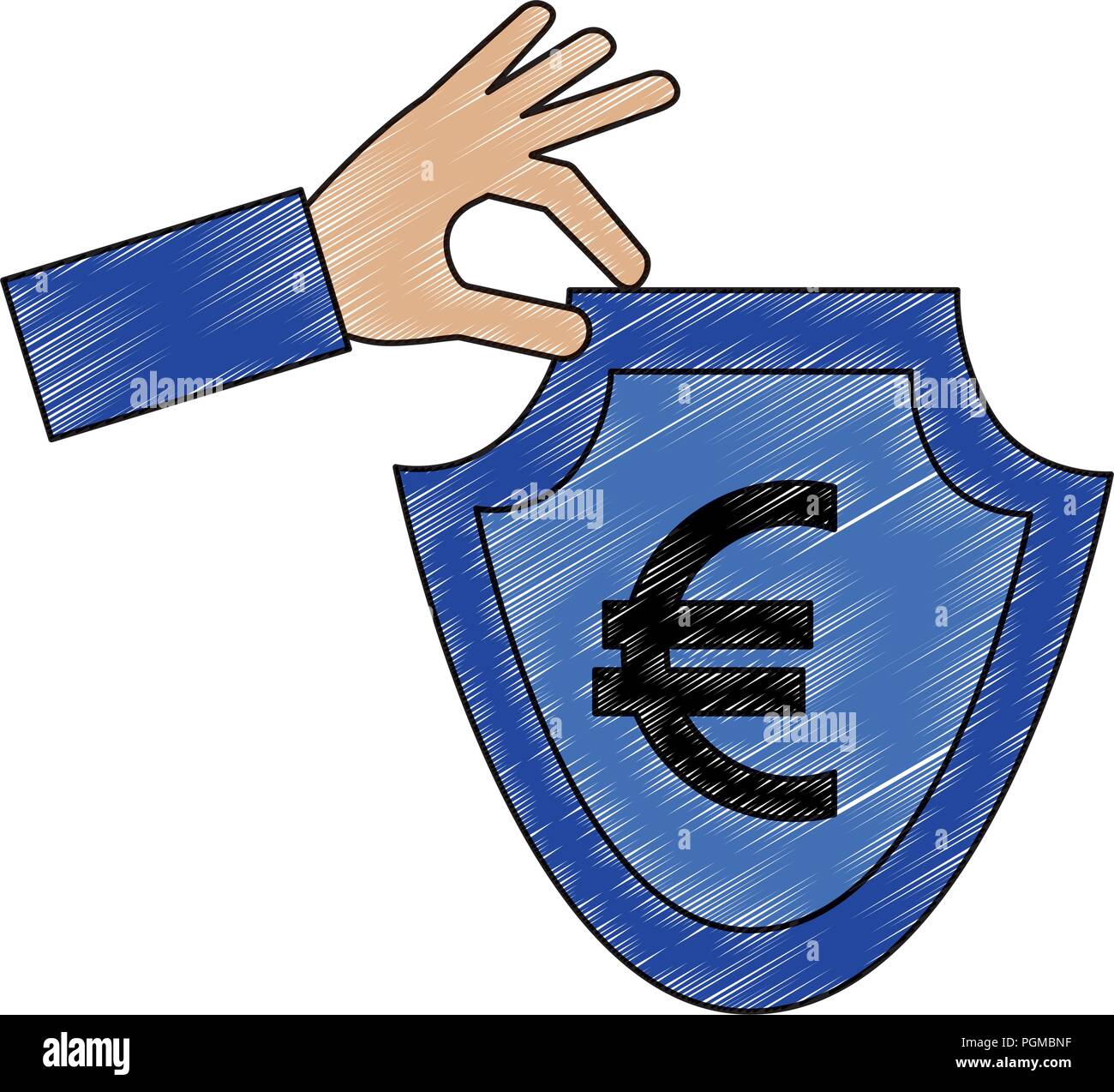 hand with shield and euro symbol isolated icon vector illustration ...