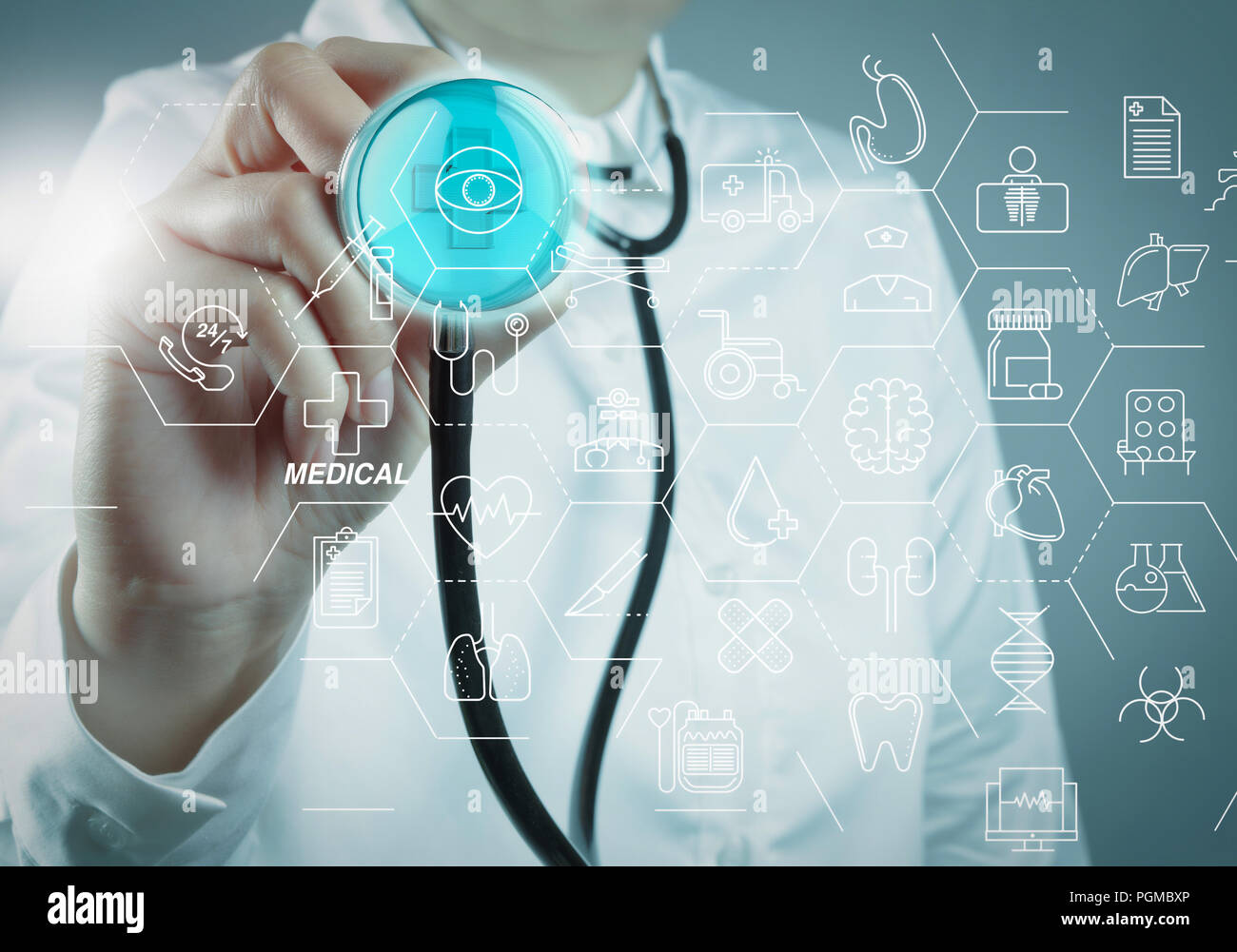 Health care and medical services concept with flat line AR interface ...