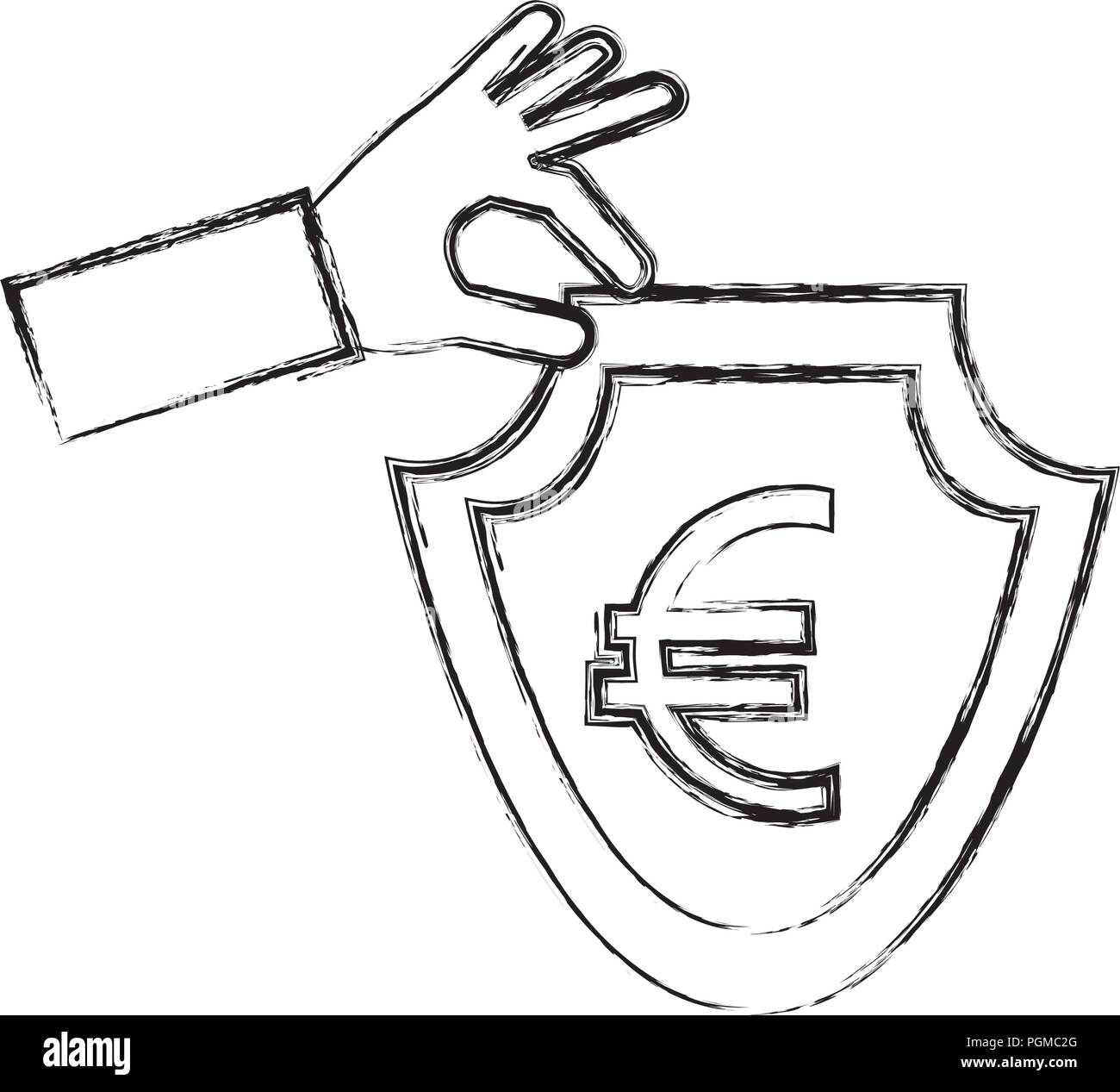 hand holding shield coin euro currency symbol vector illustration hand ...