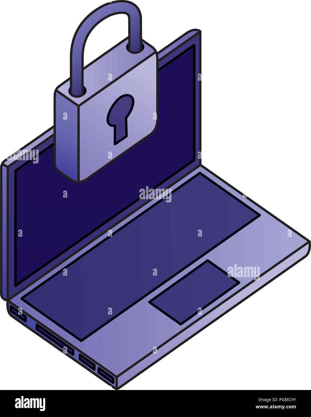 laptop computer padlock security network data vector illustration Stock ...
