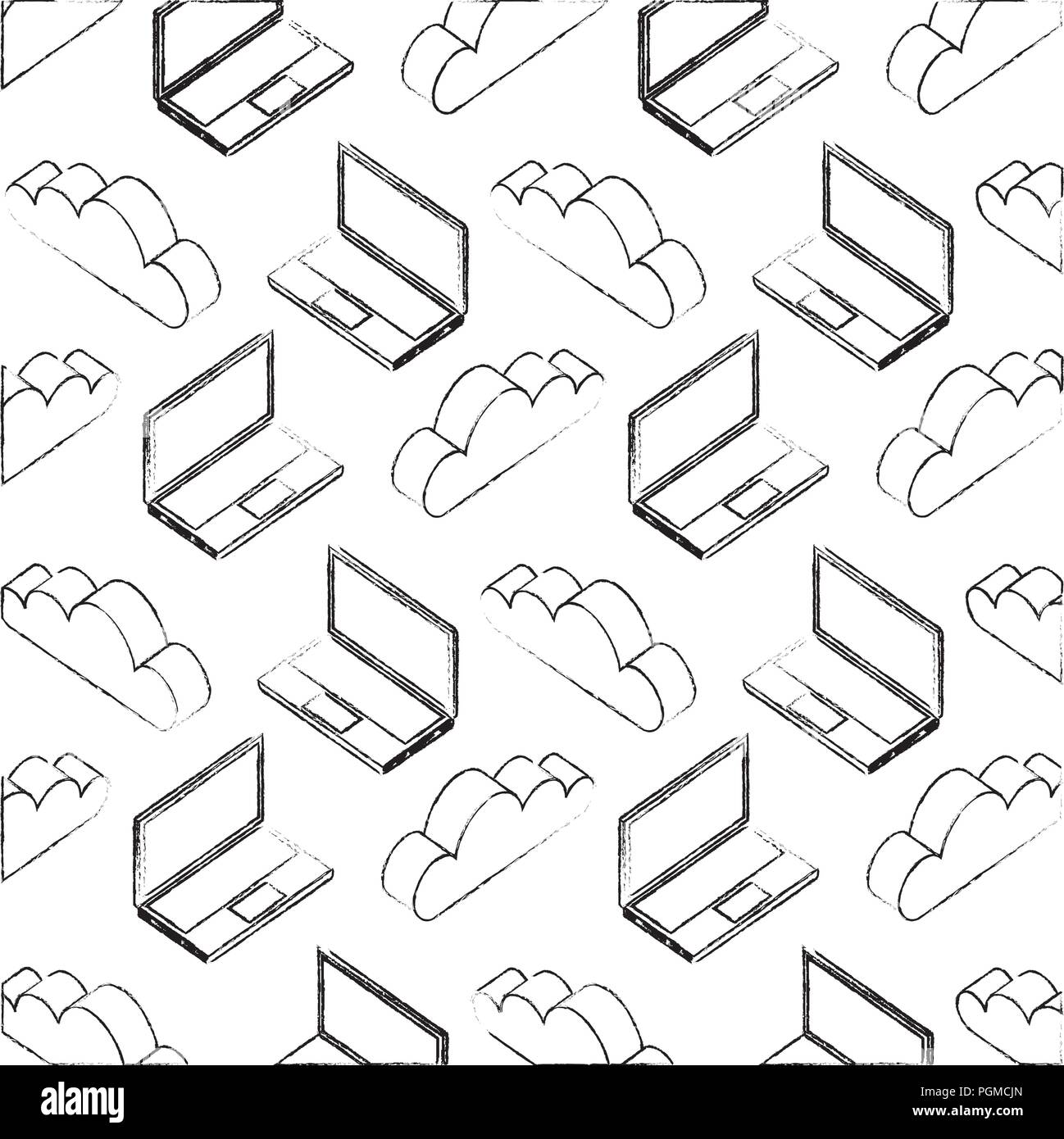 laptop computer cloud storage data pattern vector illustration hand ...