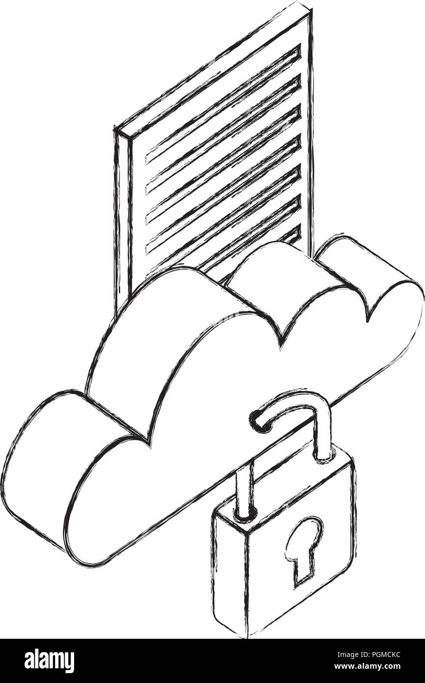 cloud computing storage data network security vector illustration hand ...