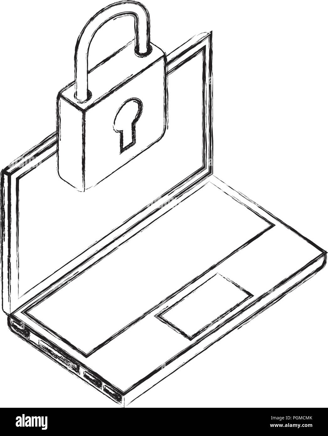 laptop computer padlock security network data vector illustration hand ...