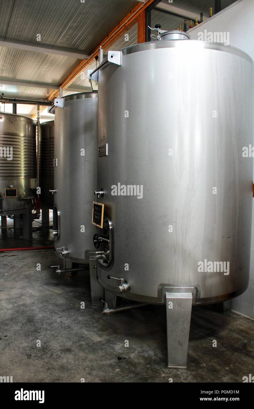 Metal deposits for fermentation and wine making in Azeitao, Portugal ...