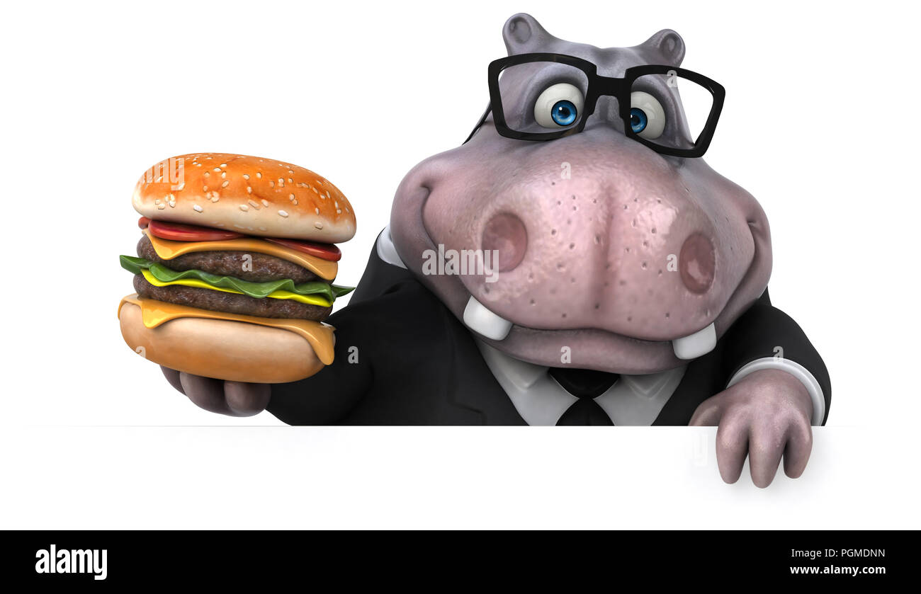 Fun hippo - 3D Illustration Stock Photo - Alamy