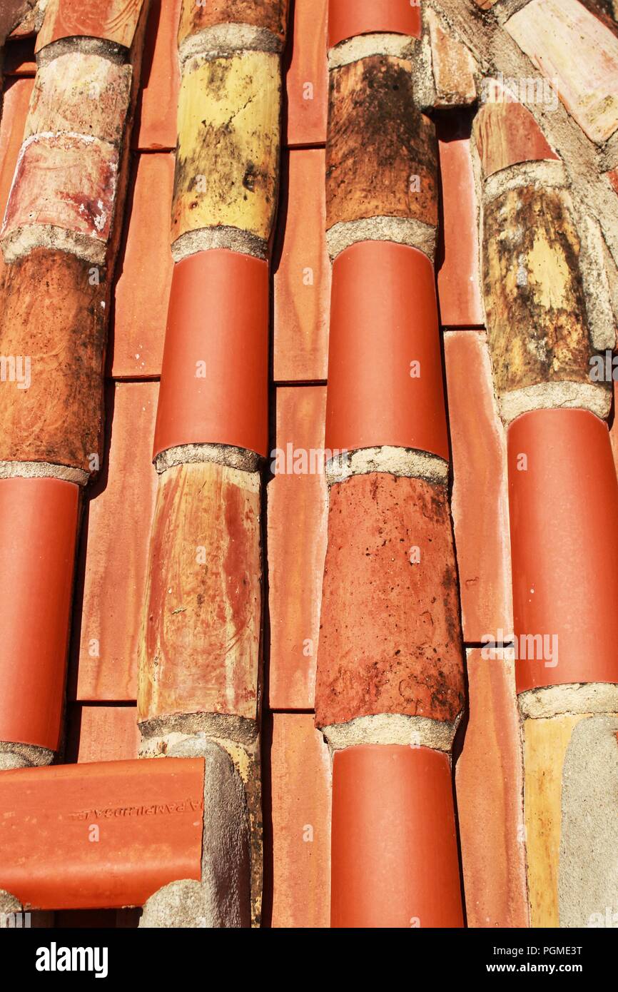Colorful red roof texture under sunlight Stock Photo - Alamy