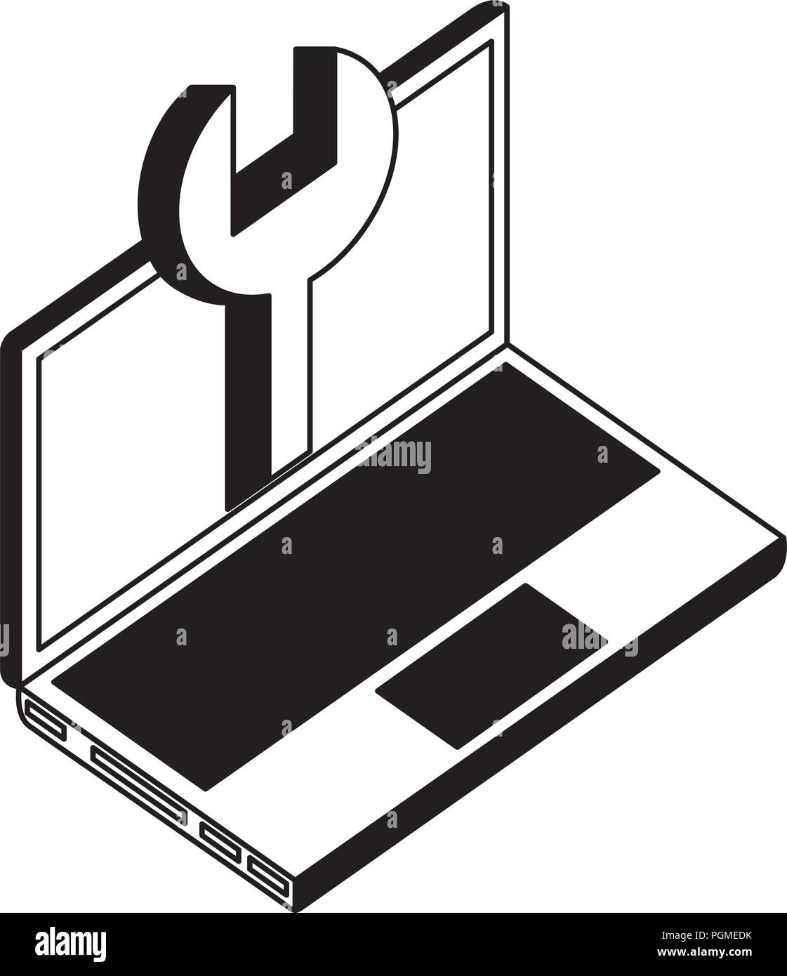 laptop computer with tool wrench isometric icon Stock Vector Image ...