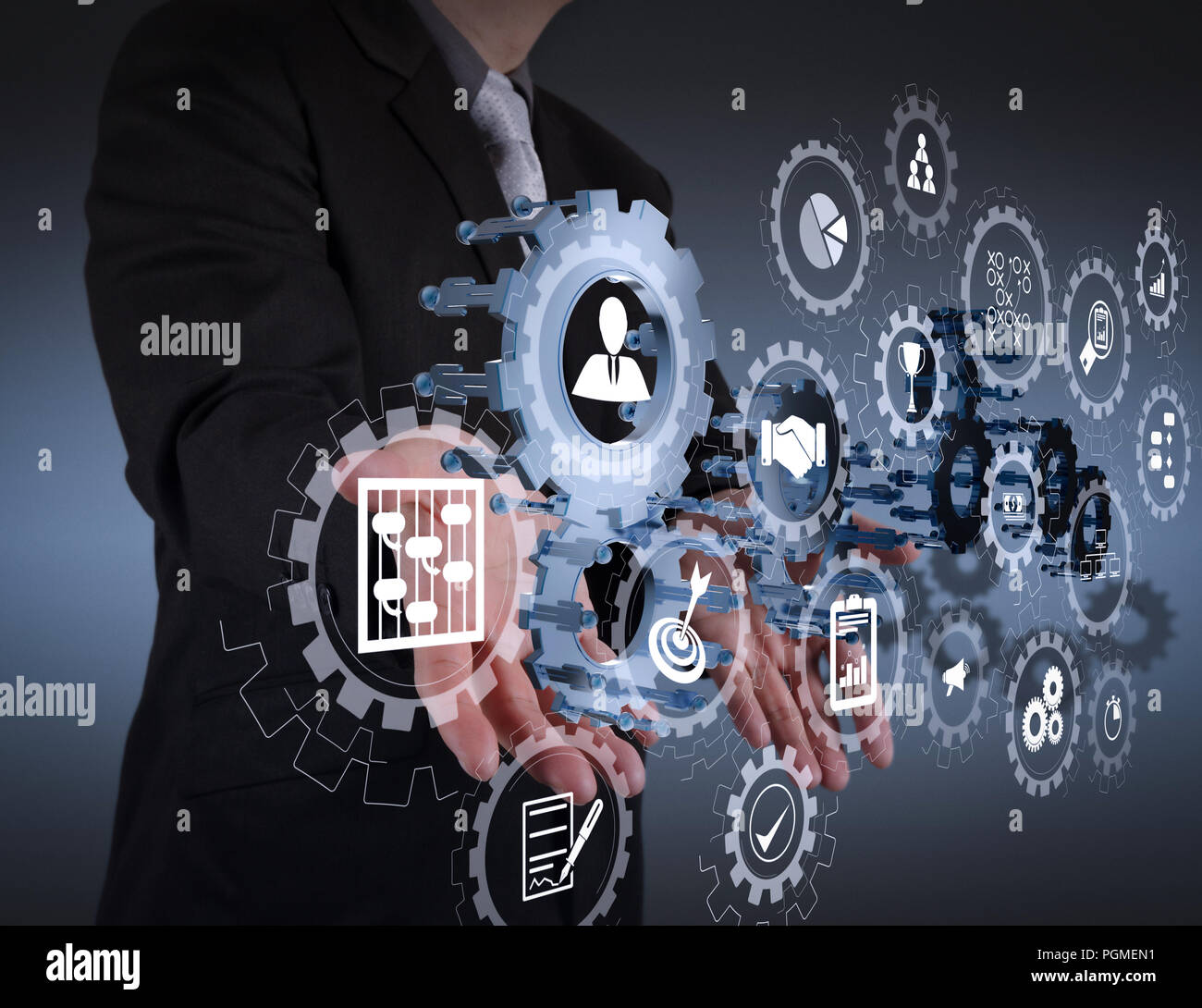 AR virtual screen dashboard with project management with icons of ...