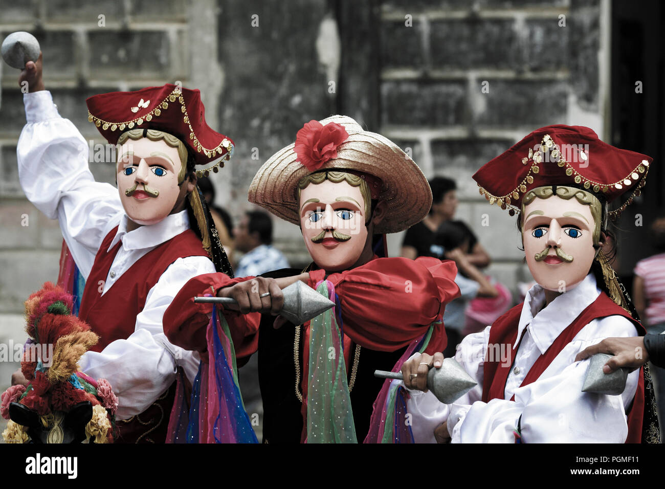 People in costumes and masks perform El Gueguense in Leon, Nicaragua ...