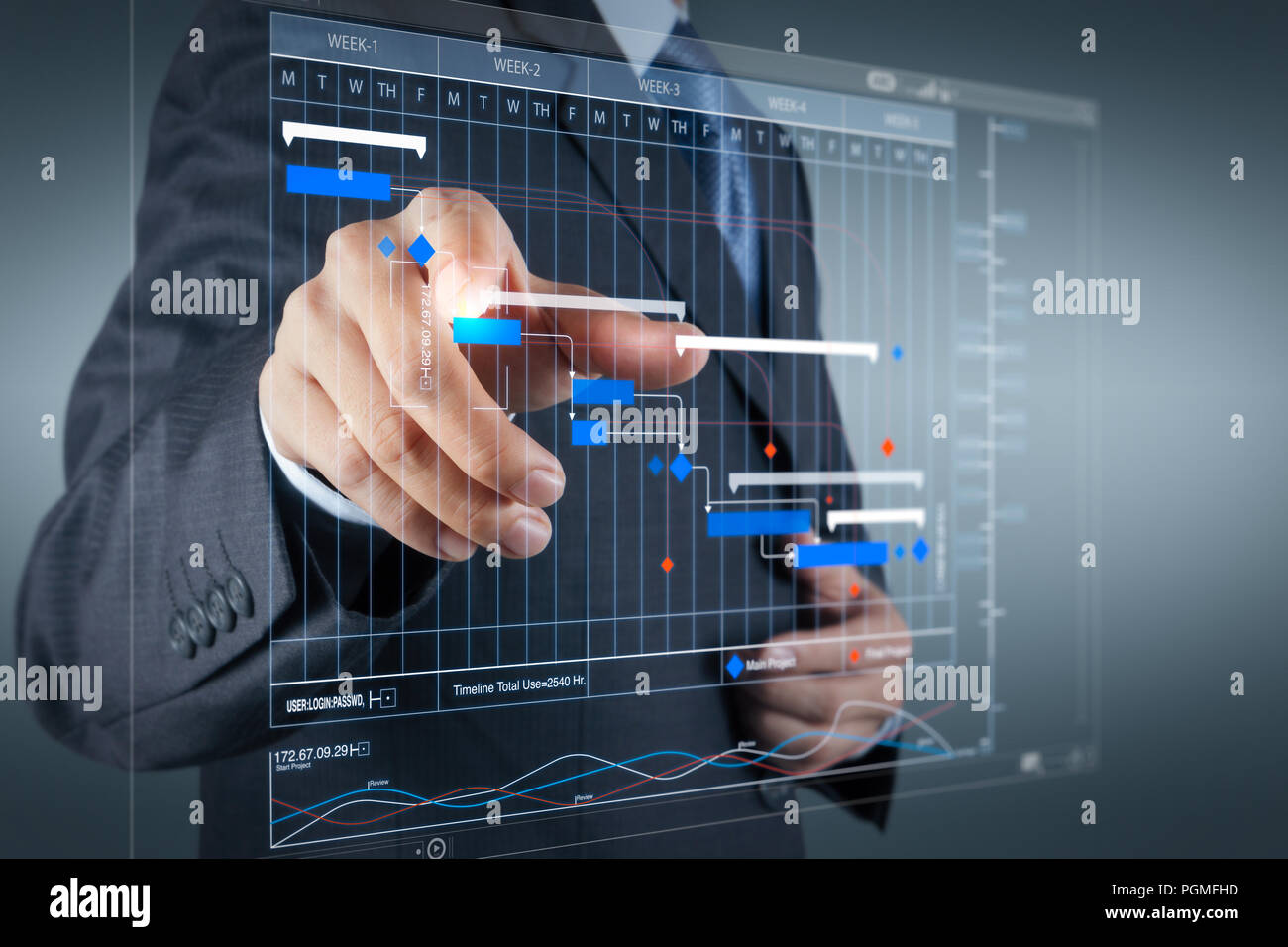 Project manager working and update tasks with milestones progress ...