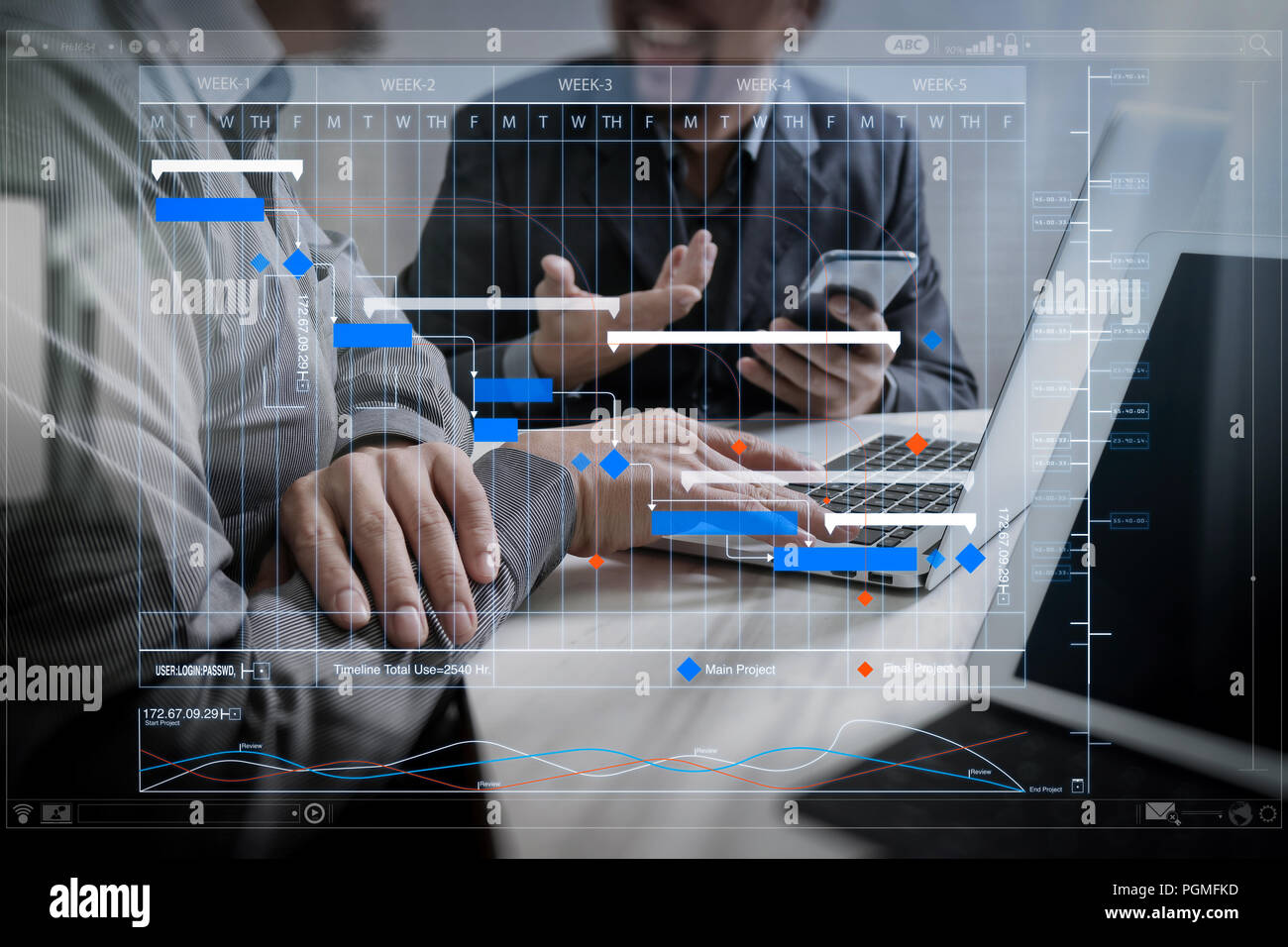 Project manager working and update tasks with milestones progress ...