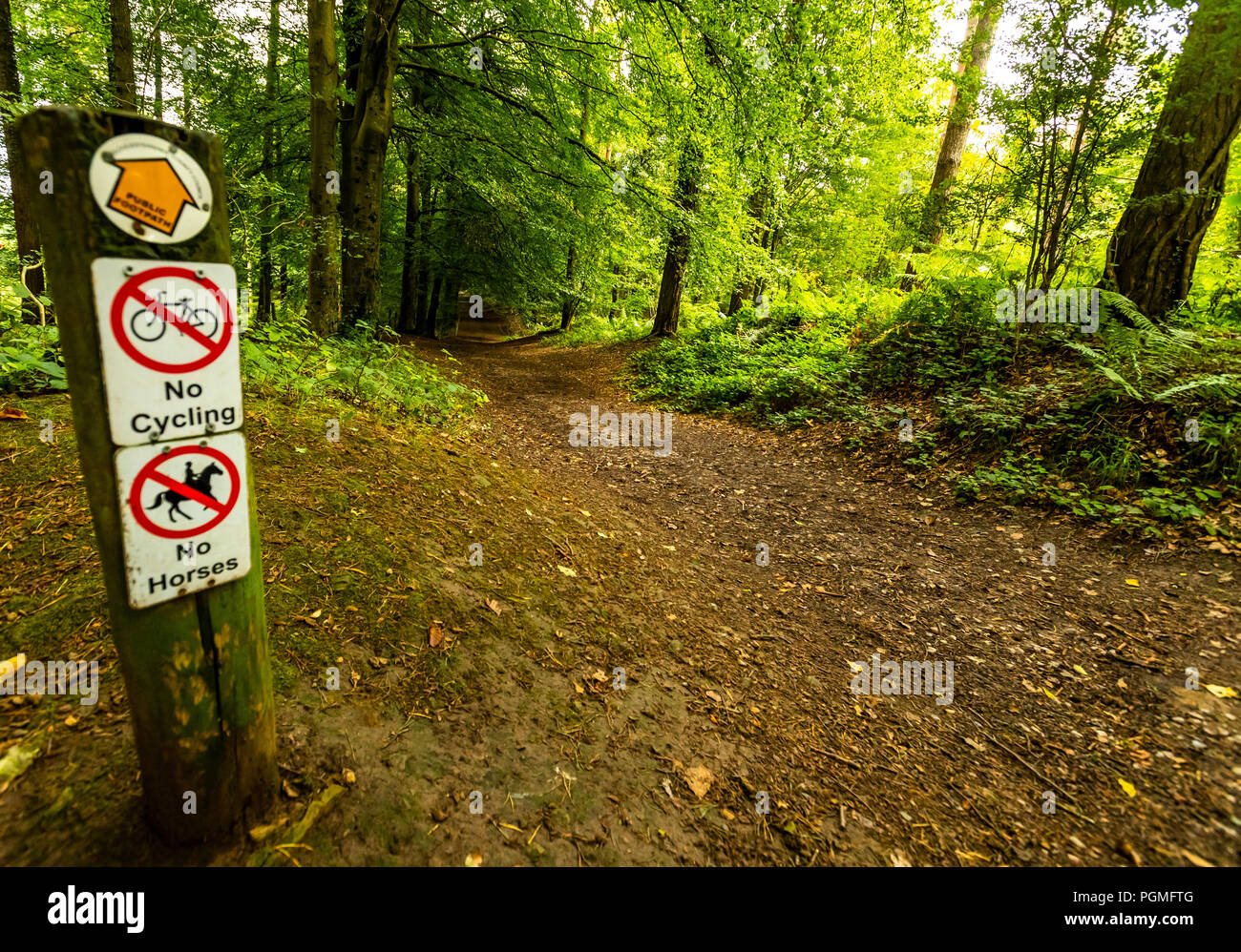 Prohibition signs for cyclist and horse riders. Forest of Dean ...