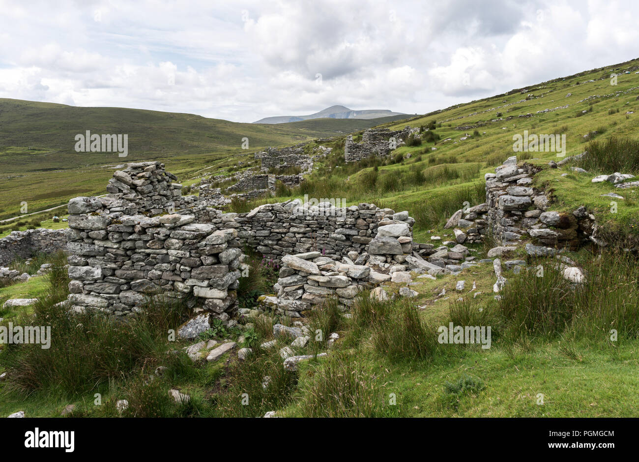 A closeup view of the deserted village houses on Achill Island, County ...