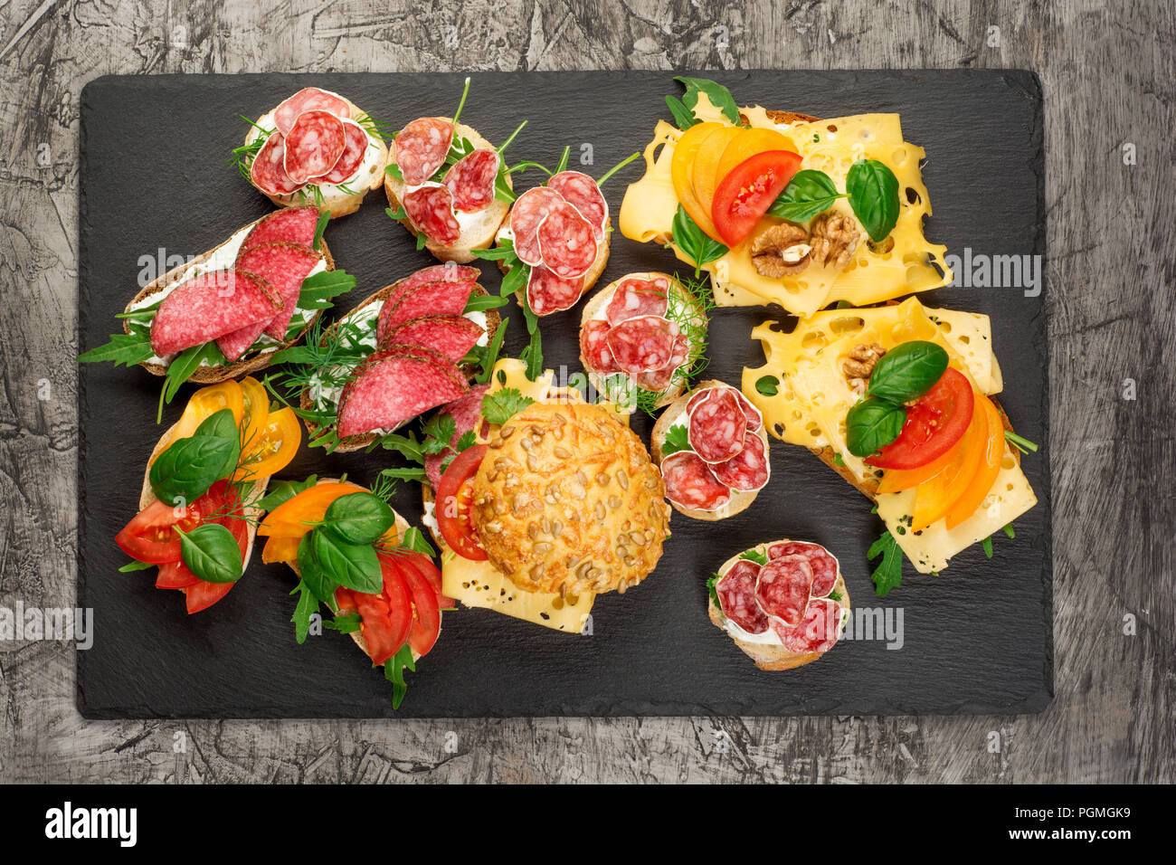 Mini sandwiches food set. Brushetta or authentic traditional spanish ...