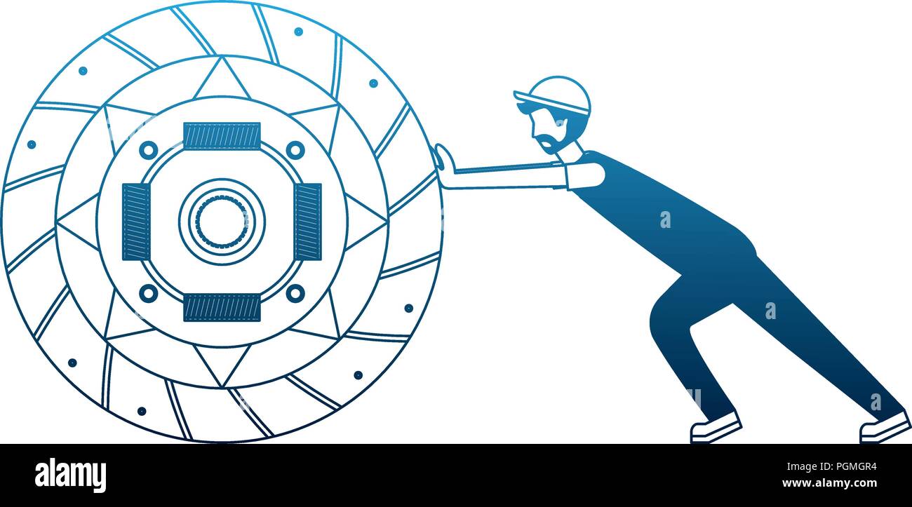 mechanic pushing clutch plate auto part design image Stock Vector Image ...