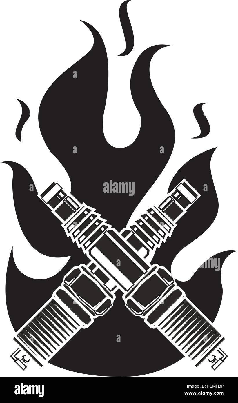 spark plug engine pieces crossed in flame Stock Vector Image & Art - Alamy
