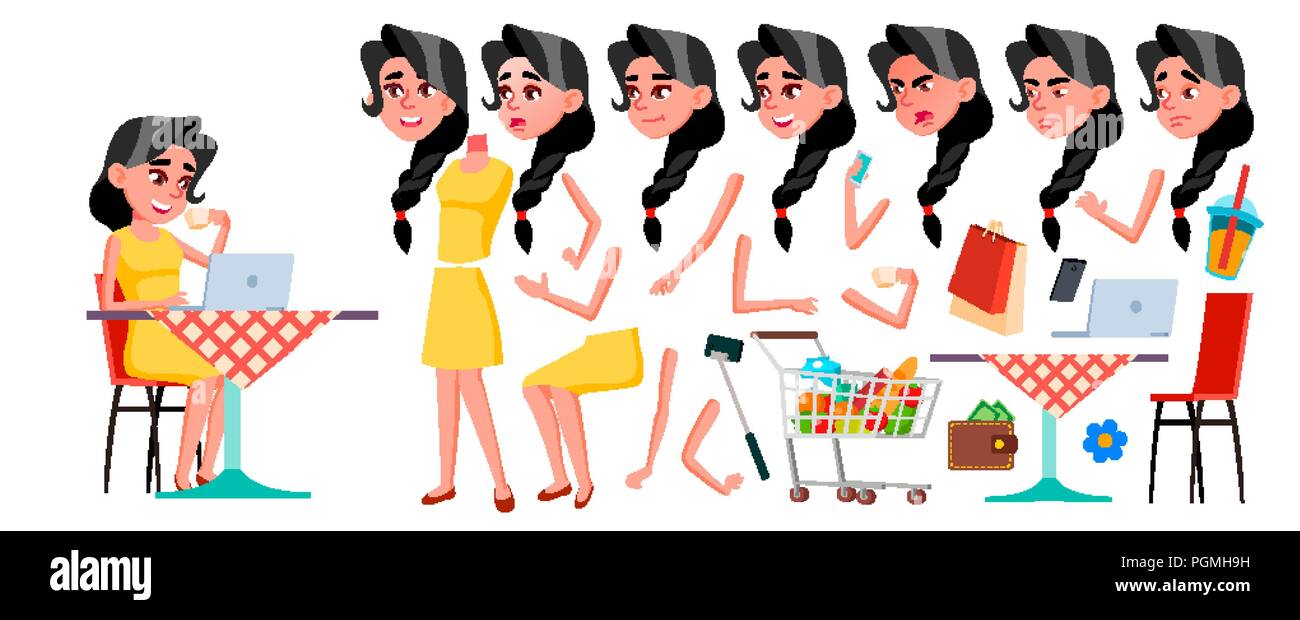 Teen Girl Vector. Animation Creation Set. Face Emotions, Gestures. Face ...