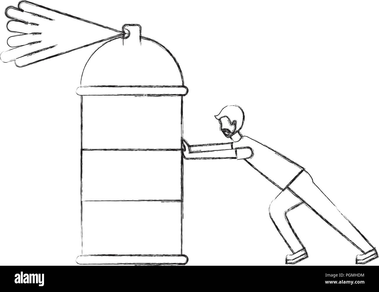 designer man pushing spray canister painting creativity Stock Vector ...