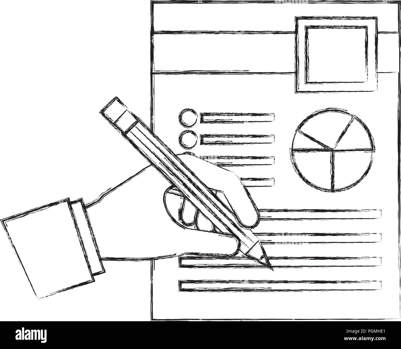 hand with pencil document report business Stock Vector Image & Art - Alamy