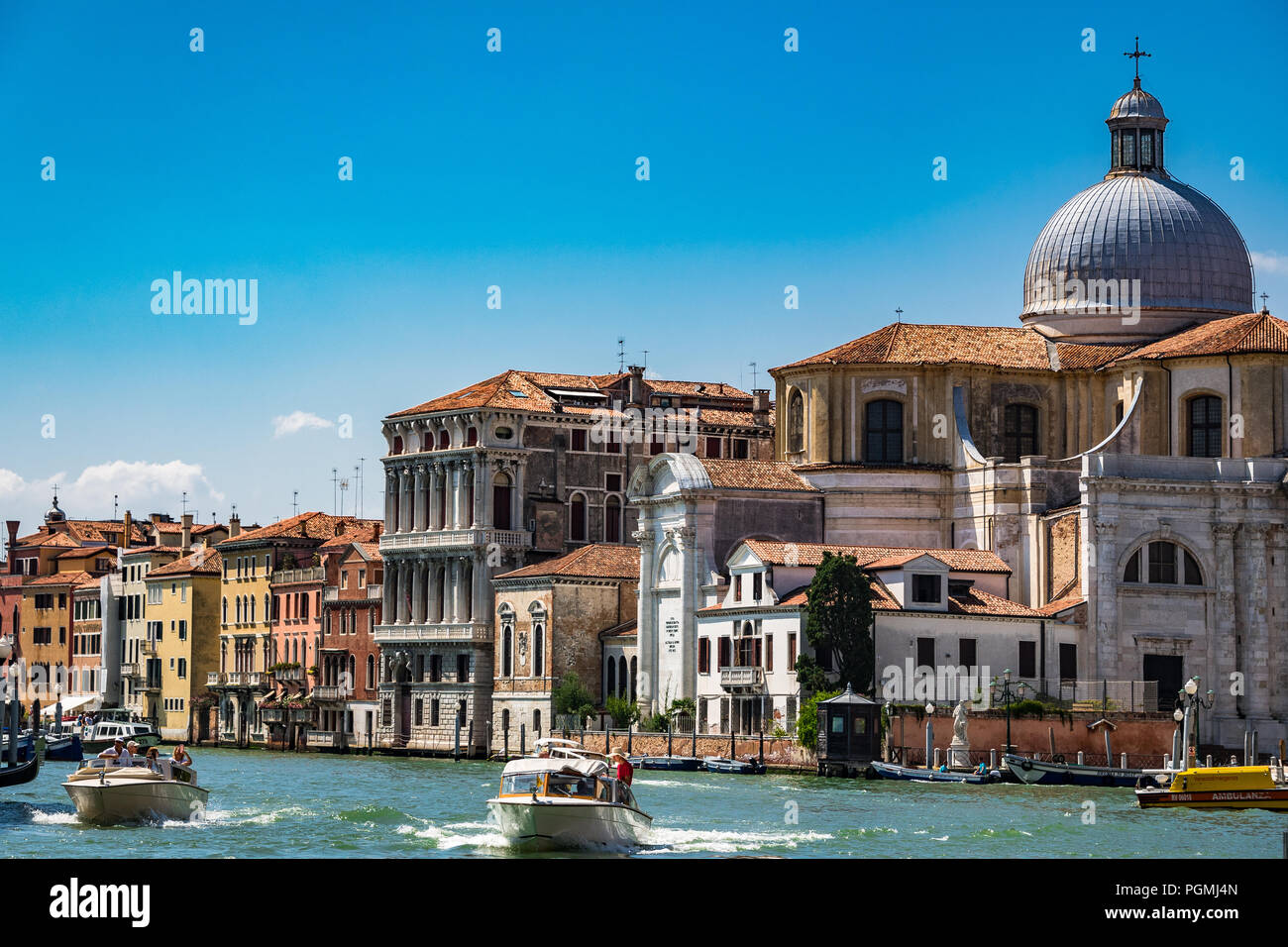 Two small motorboats on the Grand Canal in Venice, Italy Stock Photo ...