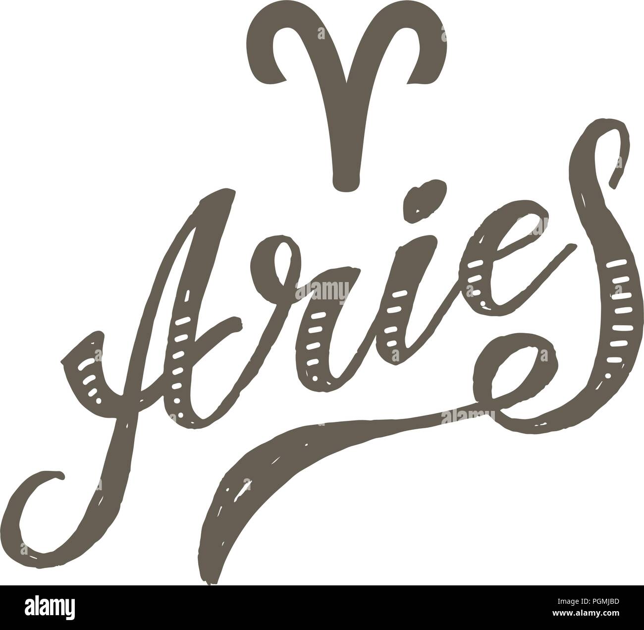 Aries lettering Calligraphy Brush Text horoscope Zodiac sign ...