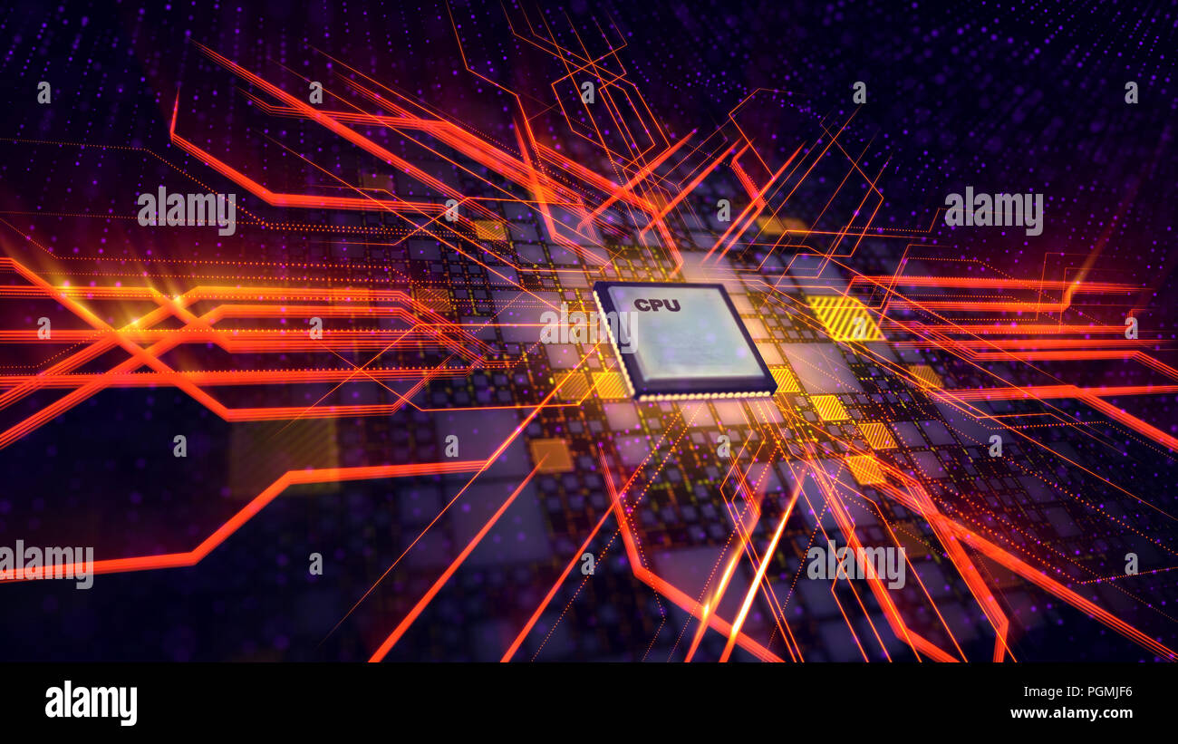 An innovative 3d illustration of a square CPU microprocessor put ...