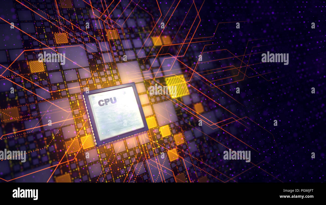 A volumetric 3d illustration of a square CPU tablet put askew in the ...
