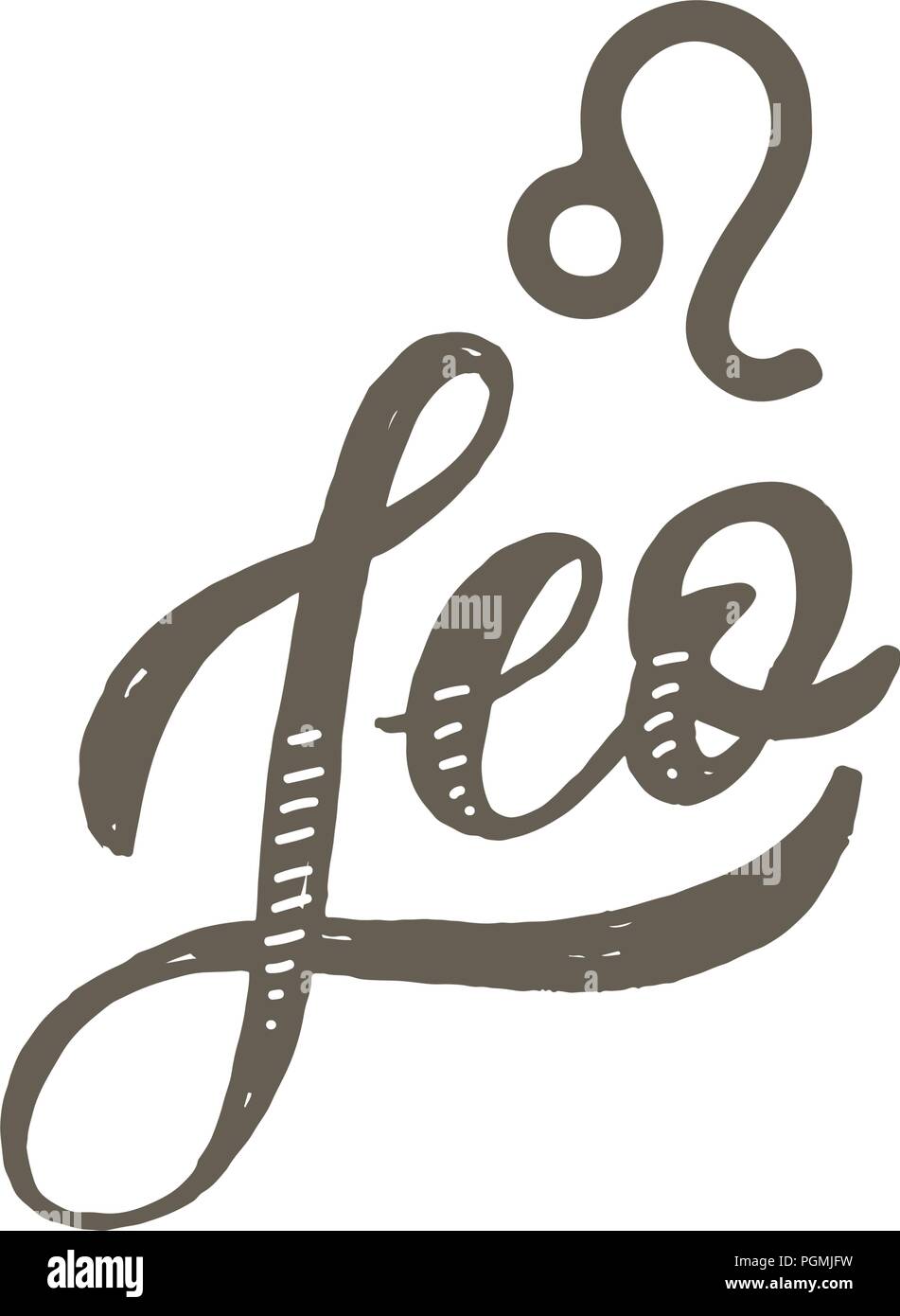Leo lettering Calligraphy Brush Text horoscope Zodiac sign illustration ...