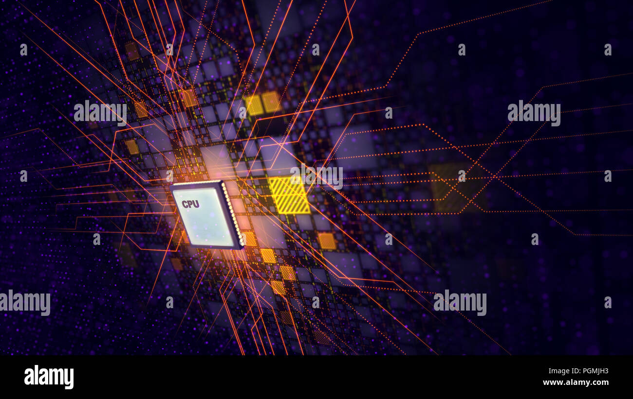 A scientific 3d illustration of a square CPU screen composing a ...