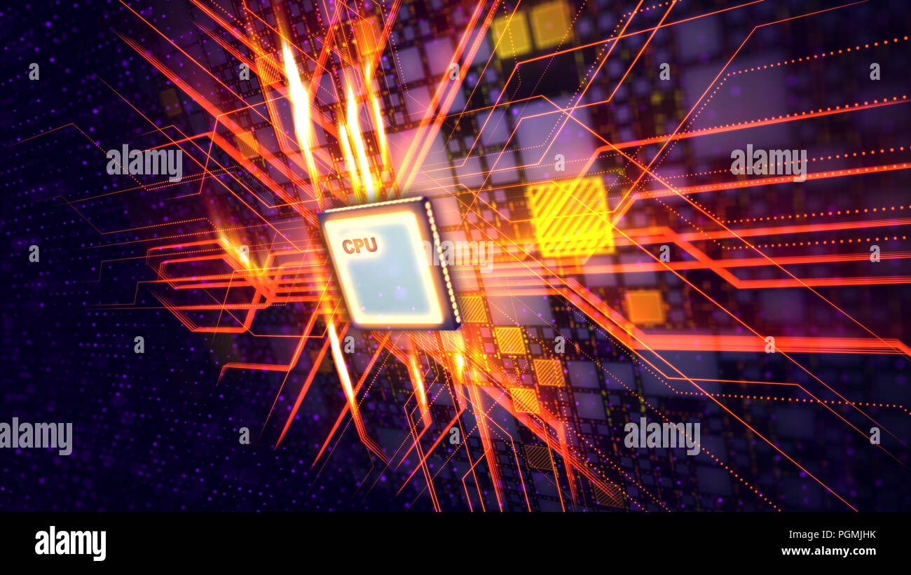 A glittery 3d illustration of a square CPU tablet sparkling with ...