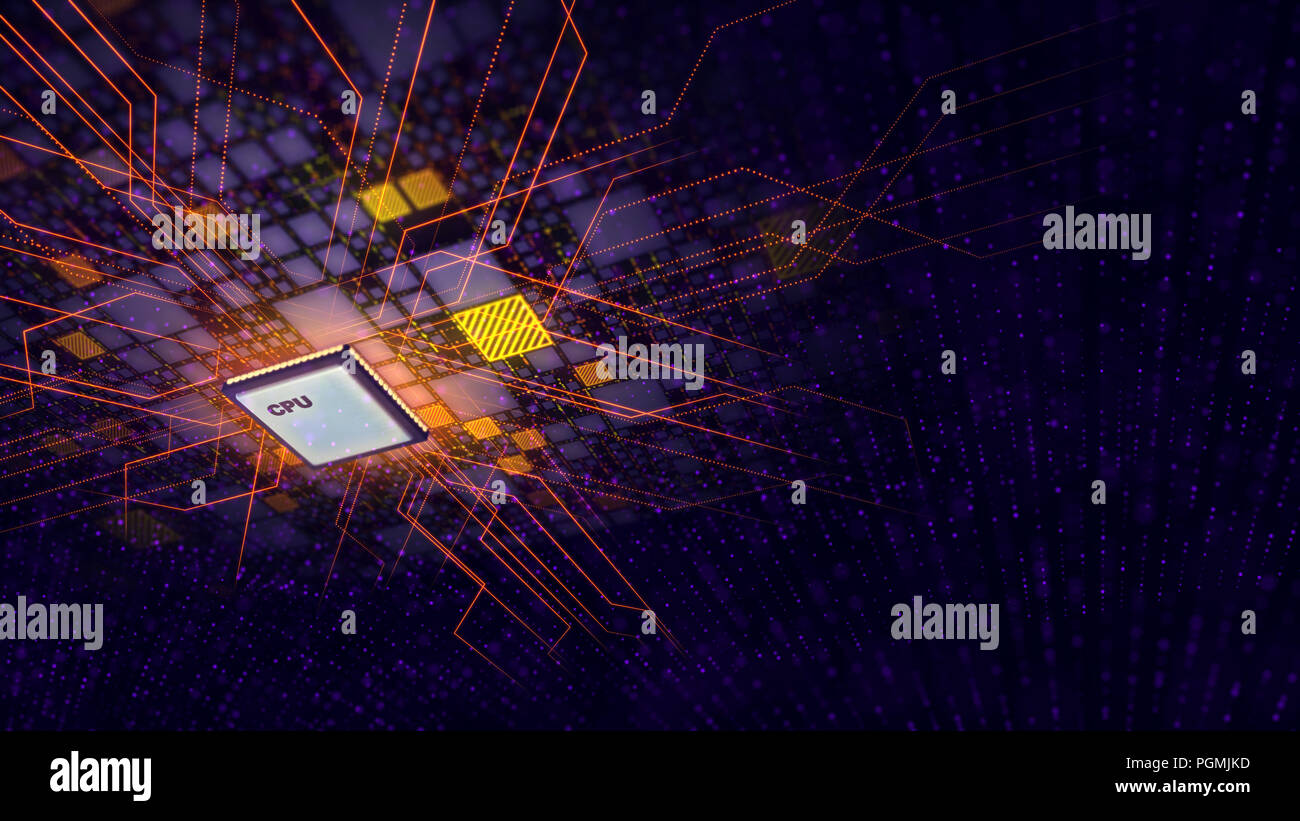 An impressive 3d illustration of a square CPU microprocessor with ...