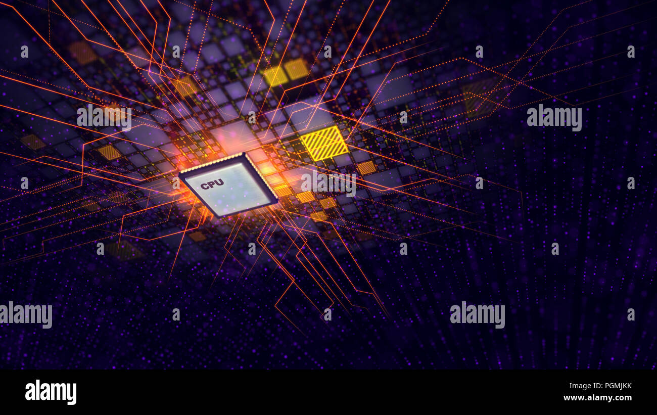 A striking 3d illustration of a cubic CPU tablet making diagonal and ...