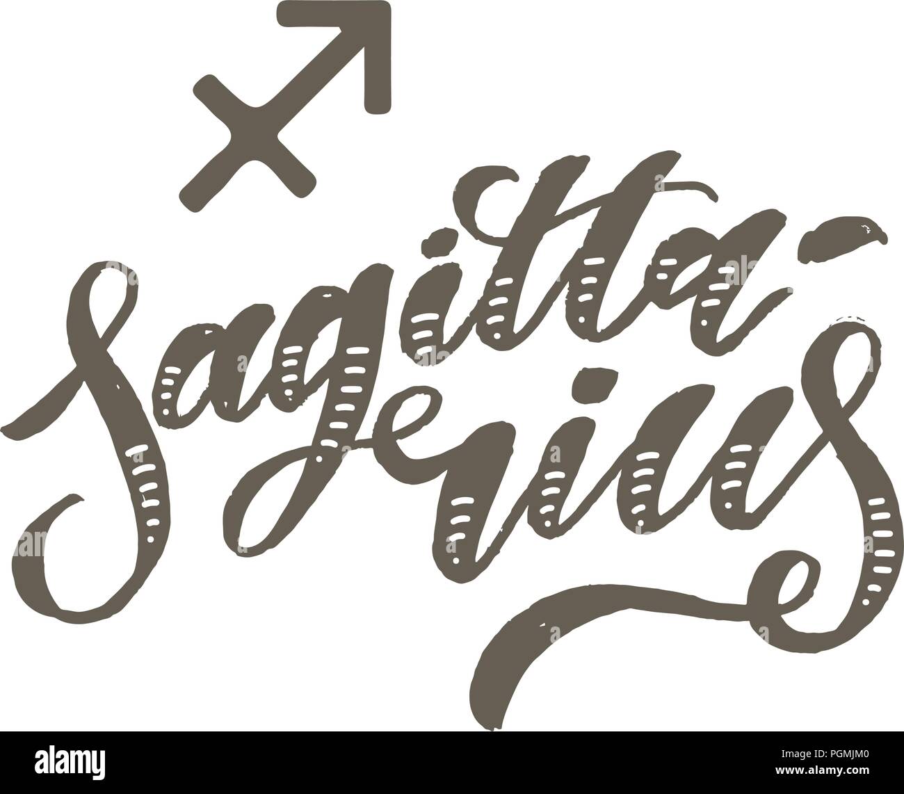 Sagittarius lettering Calligraphy Brush Text horoscope Zodiac sign ...