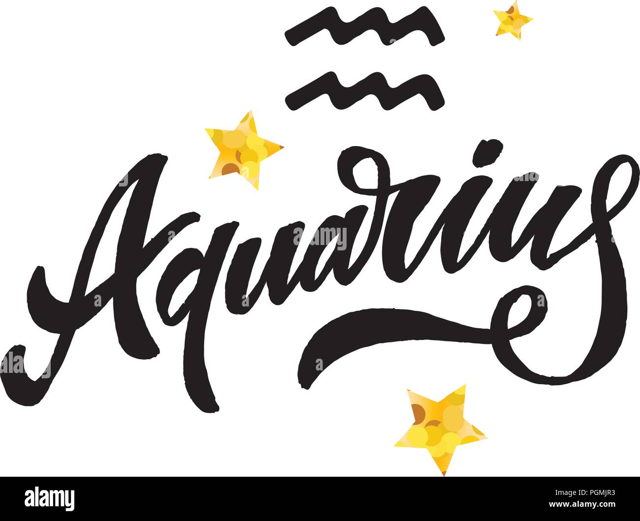 Aquarius lettering Calligraphy Brush Text horoscope Zodiac sign ...