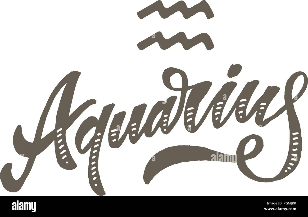 Aquarius lettering Calligraphy Brush Text horoscope Zodiac sign ...