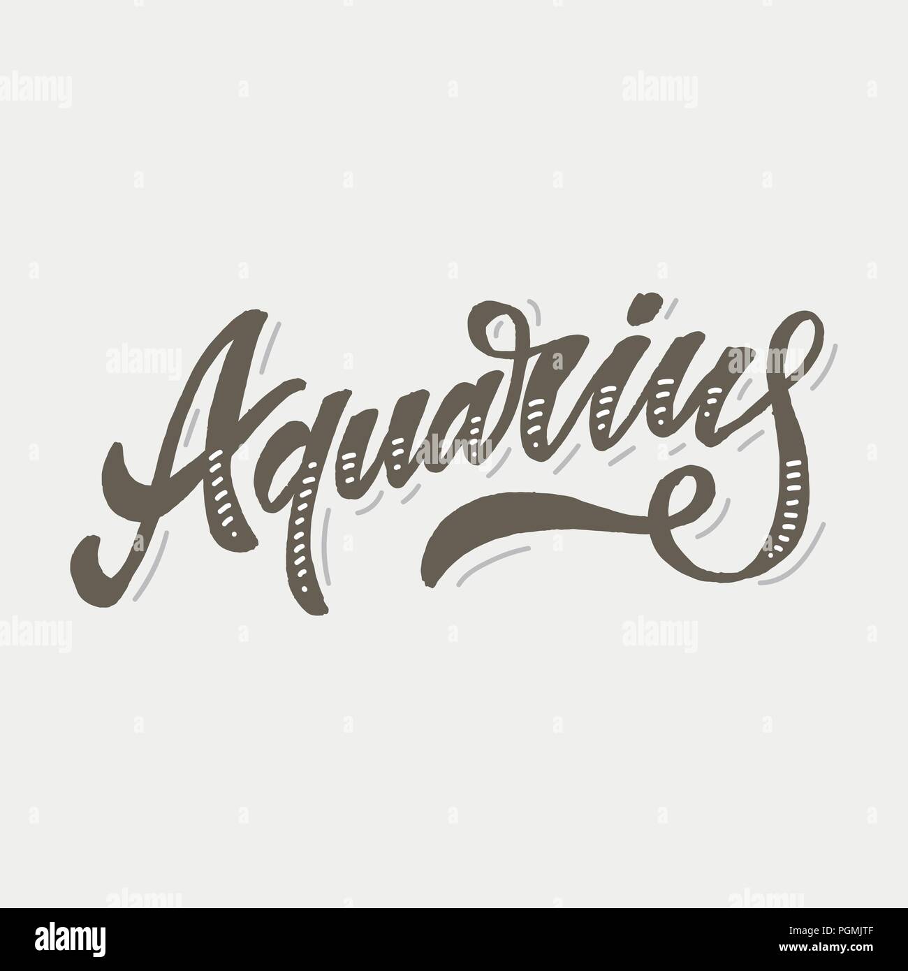 Aquarius lettering Calligraphy Brush Text horoscope Zodiac sign ...