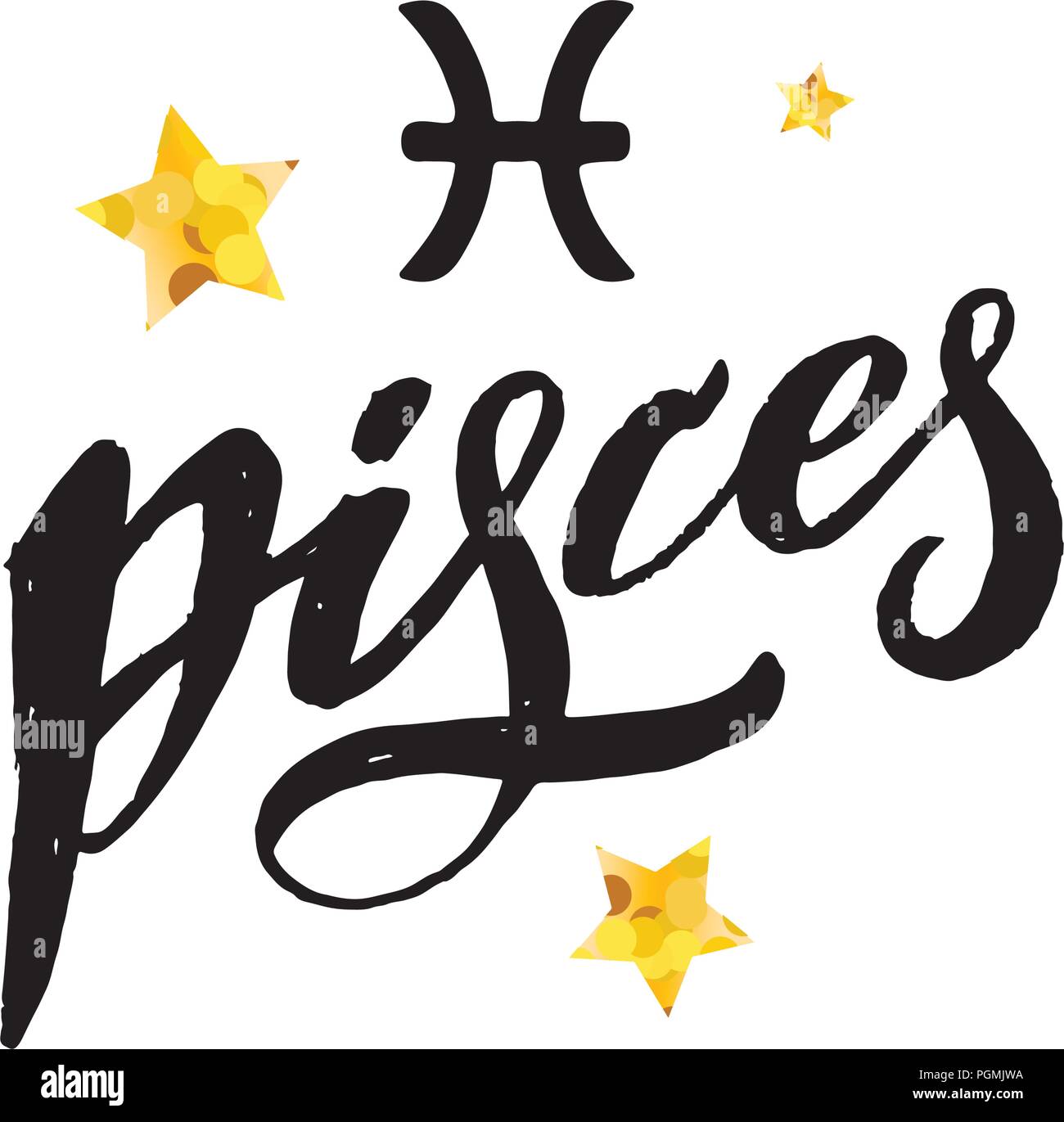 Pisces lettering Calligraphy Brush Text horoscope Zodiac sign ...