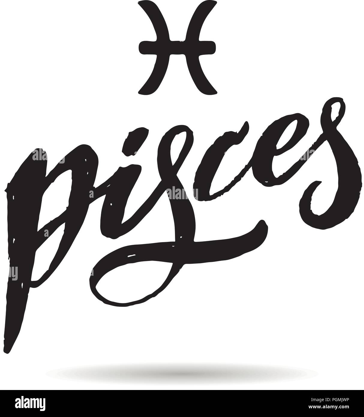 Pisces lettering Calligraphy Brush Text horoscope Zodiac sign ...