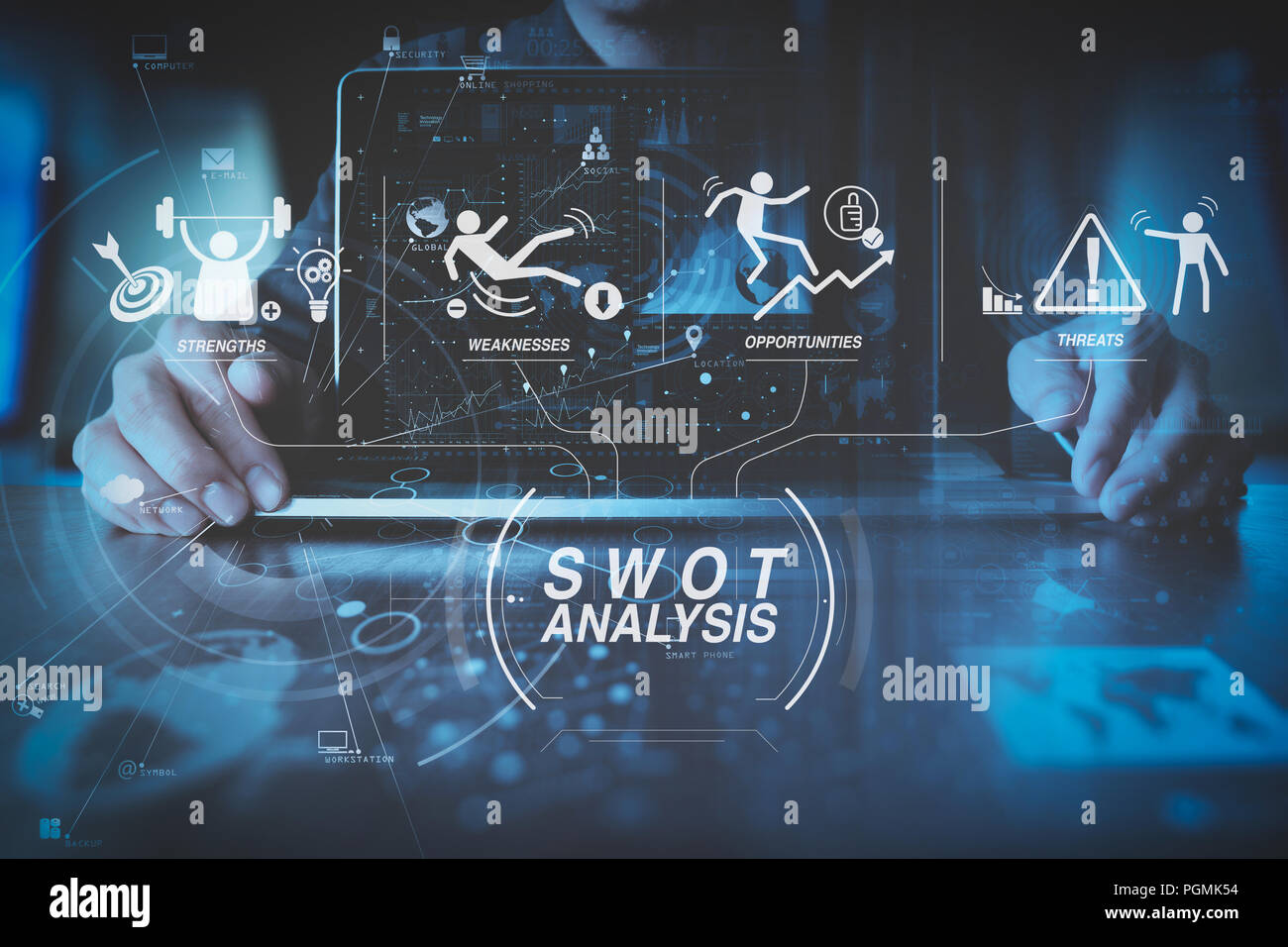 SWOT Analysis virtual diagram with Strengths, weaknesses, threats and ...