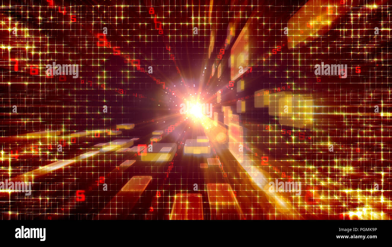 An innovative 3d illustration of a time portal from flying golden ...