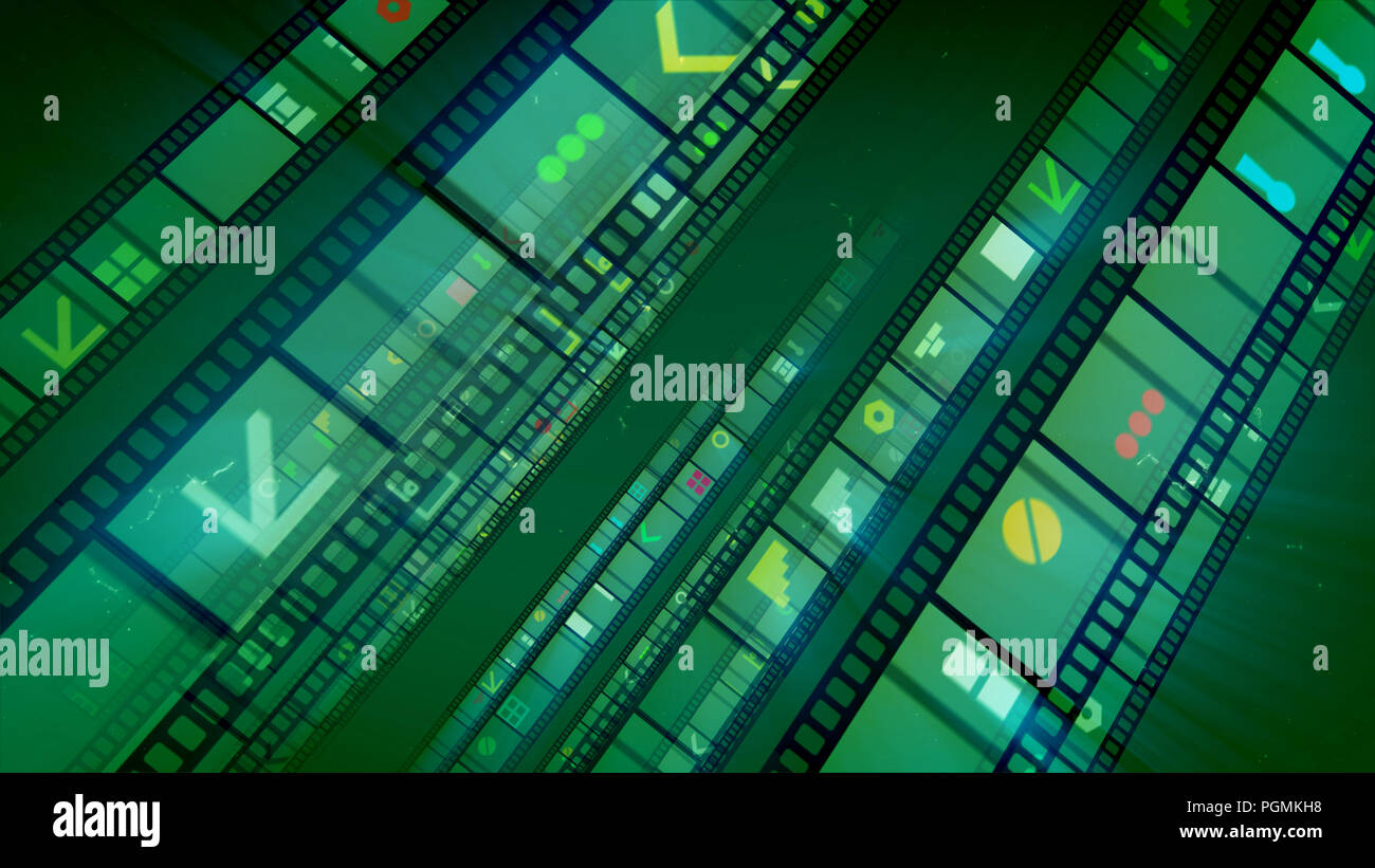 An amazing 3d illustration of four diagonal film stripes sparkling ...