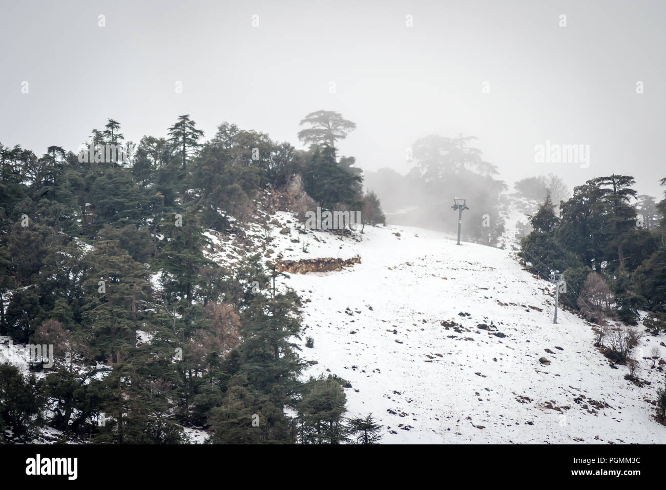 Snow and mountain on michlifen morocco Stock Photo - Alamy