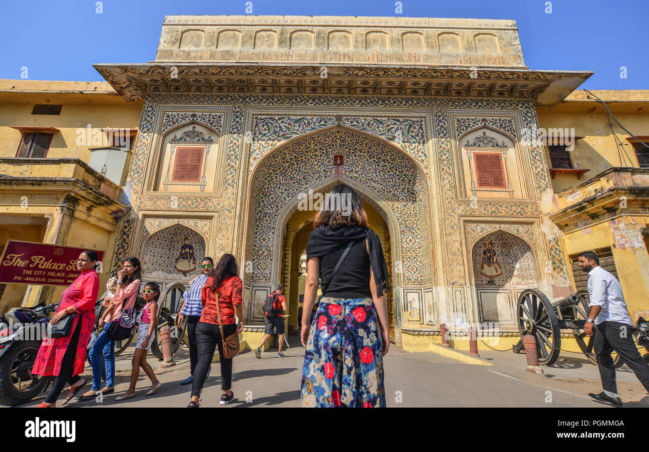 Jaipur, India - Nov 1, 2017. Tourists visit the Jaipur Palace. Jaipur ...