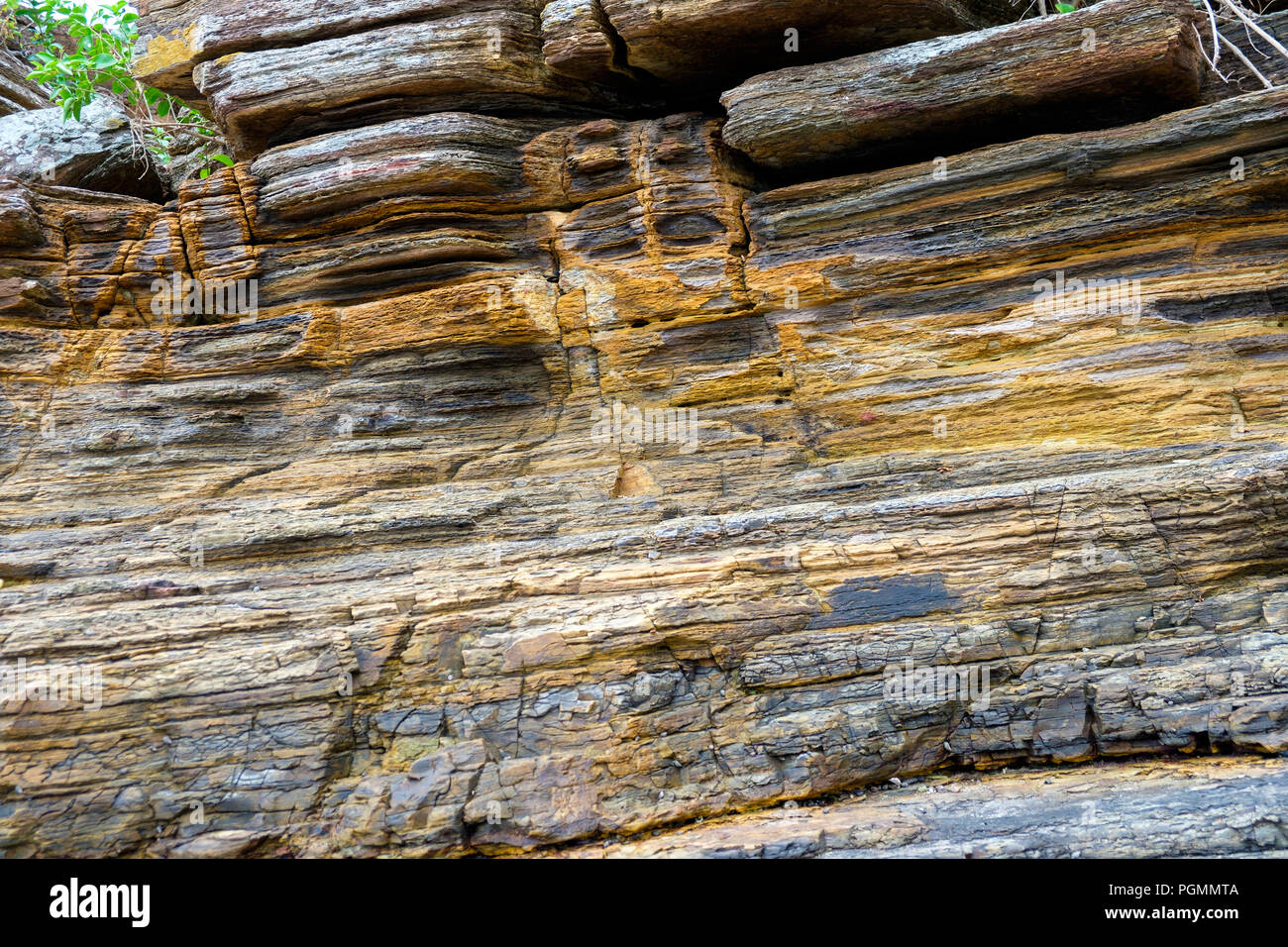 Geopark layers of sedimentary rock, in Tung Ping Chau, Hong Kong Stock ...