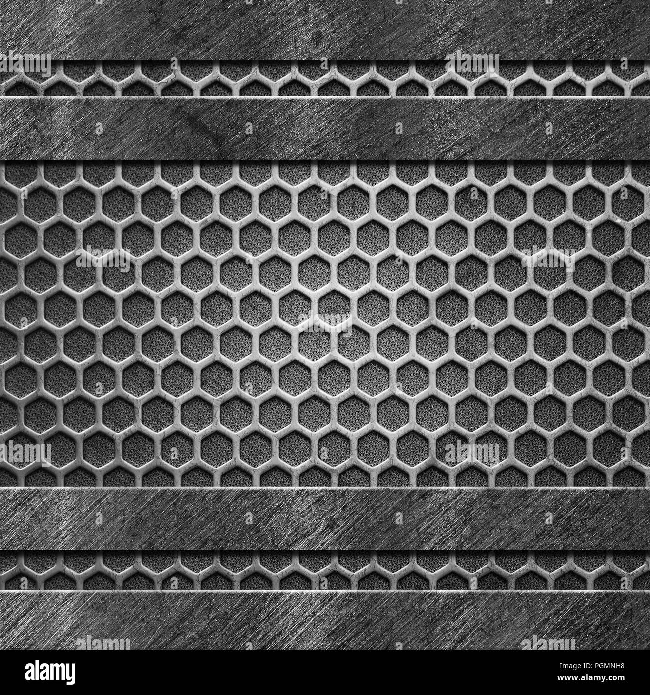 Four Abstract Metal Grunge Panels on Hexagonal Cells Backdrop as Dark ...
