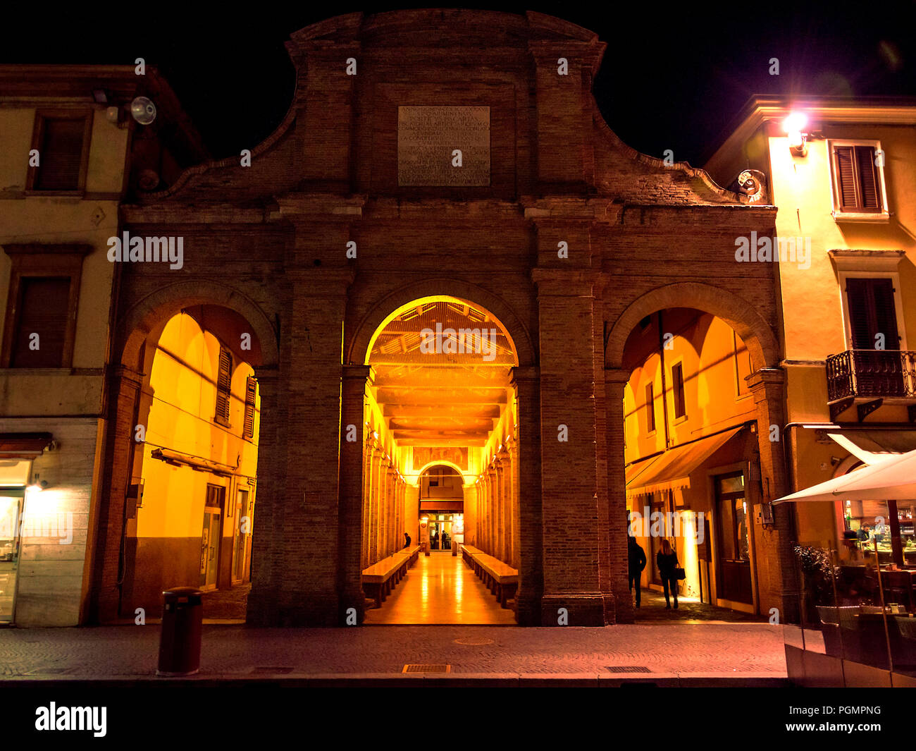 Piazza Cavour square in Rimini during the night in winter Stock Photo ...