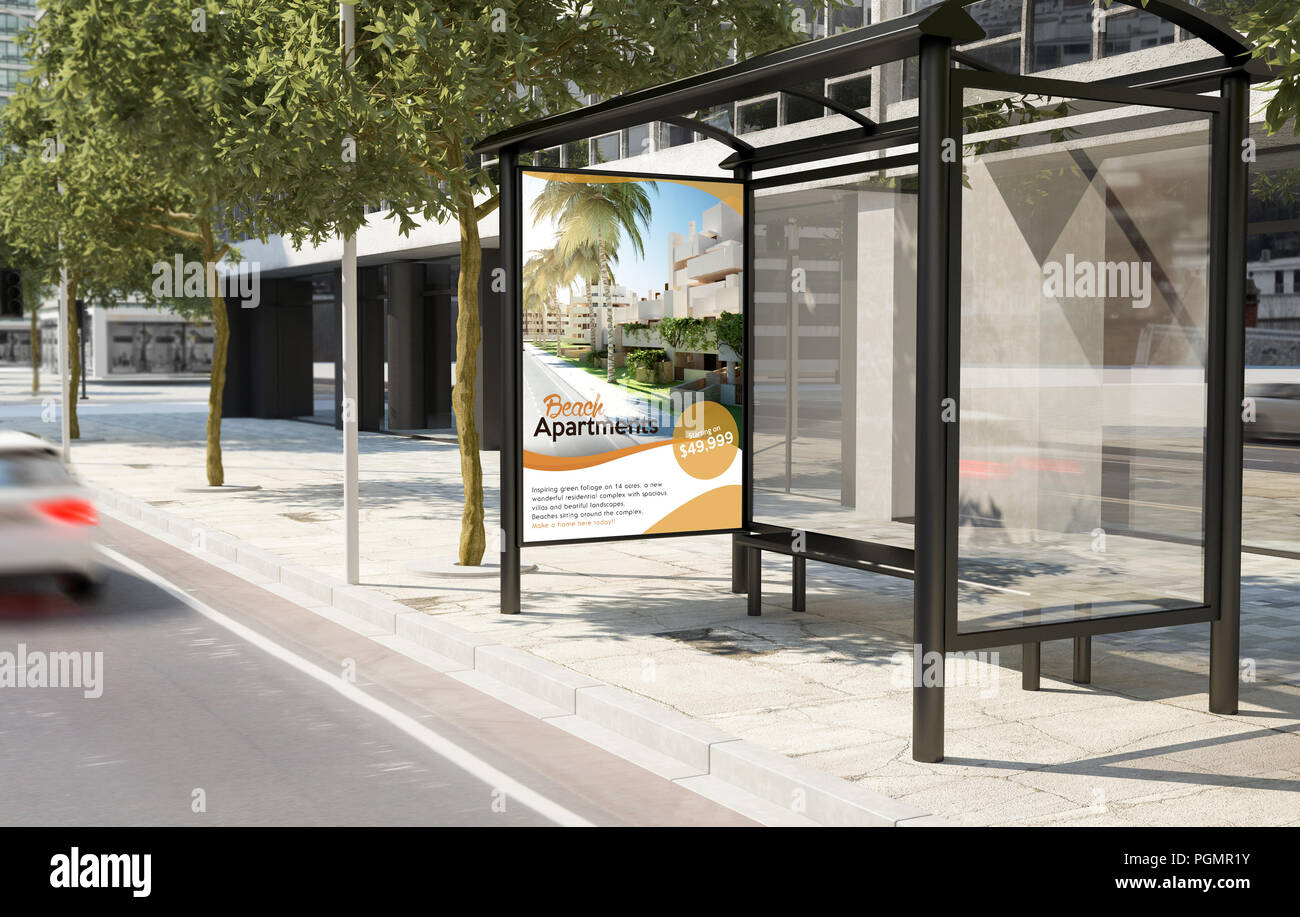 bus stop real estate billboard 3d rendering Stock Photo - Alamy