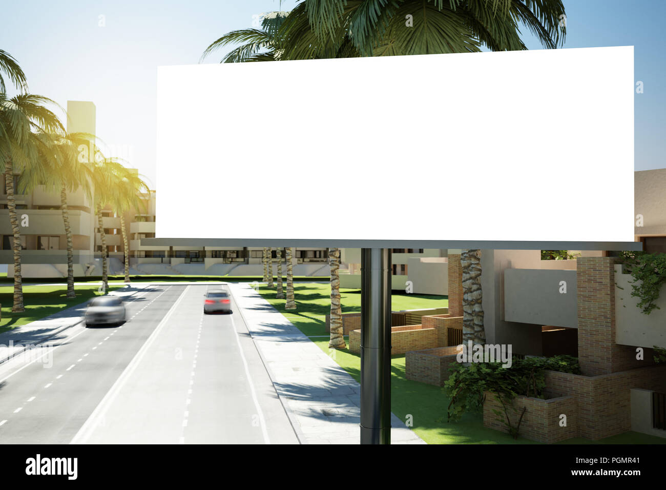 big advertisement billboard mockup on city street 3d rendering Stock ...