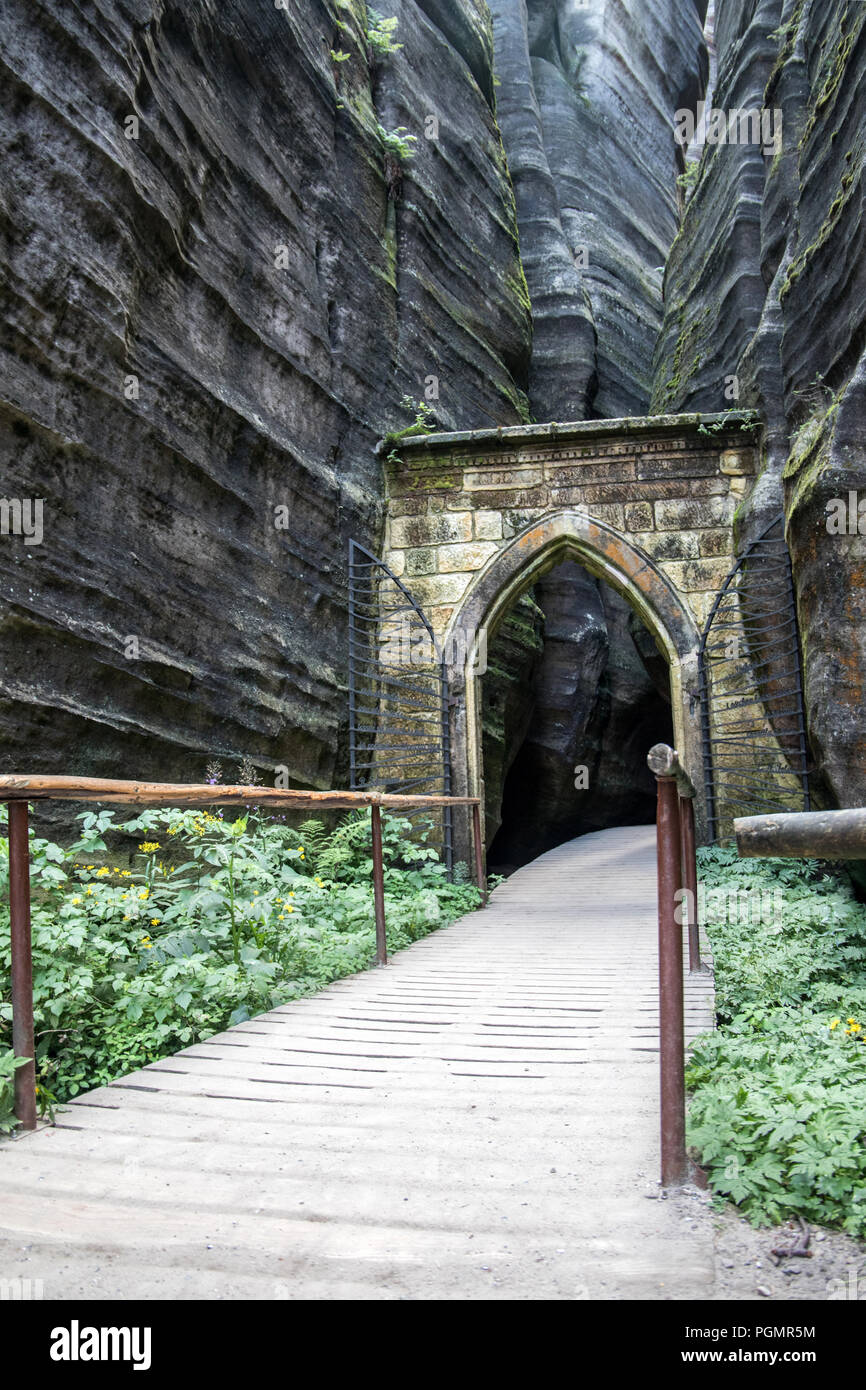 gothic gate in Adrspach National Park, Czech Republic, Europe Stock ...